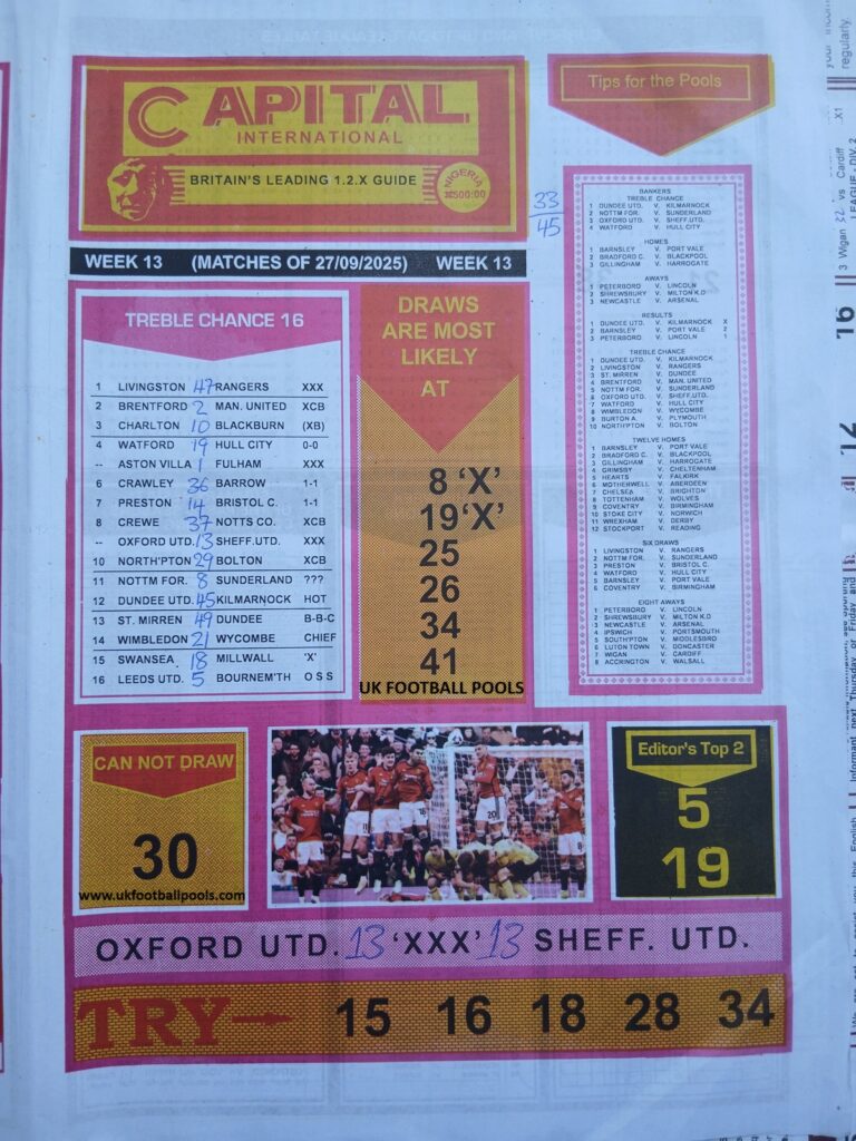 Current Week 13 Pool RSK Papers 2025 For Sat, Sept 27 2025 - FixturePool